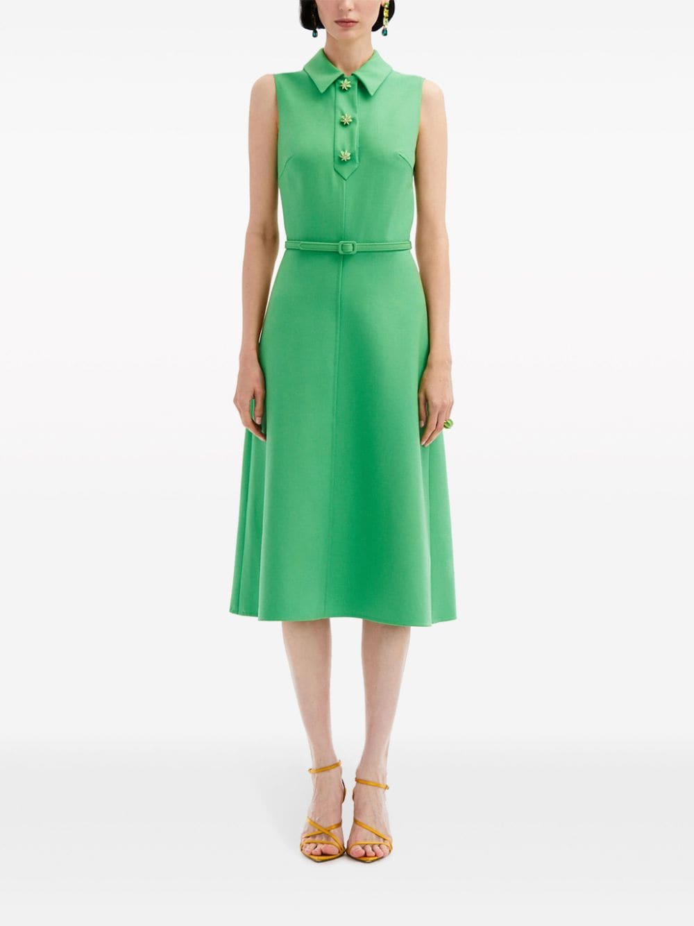 OSCAR DE LA RENTA Cactus Button-Detailed Belted Midi Dress