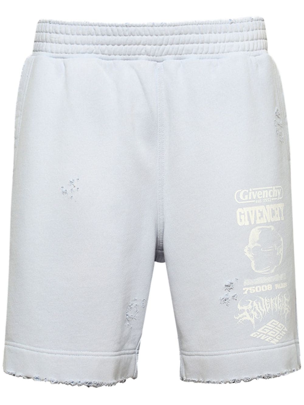 GIVENCHY Givenchy Baby Blue Cotton Track Shorts with Distressed Effect