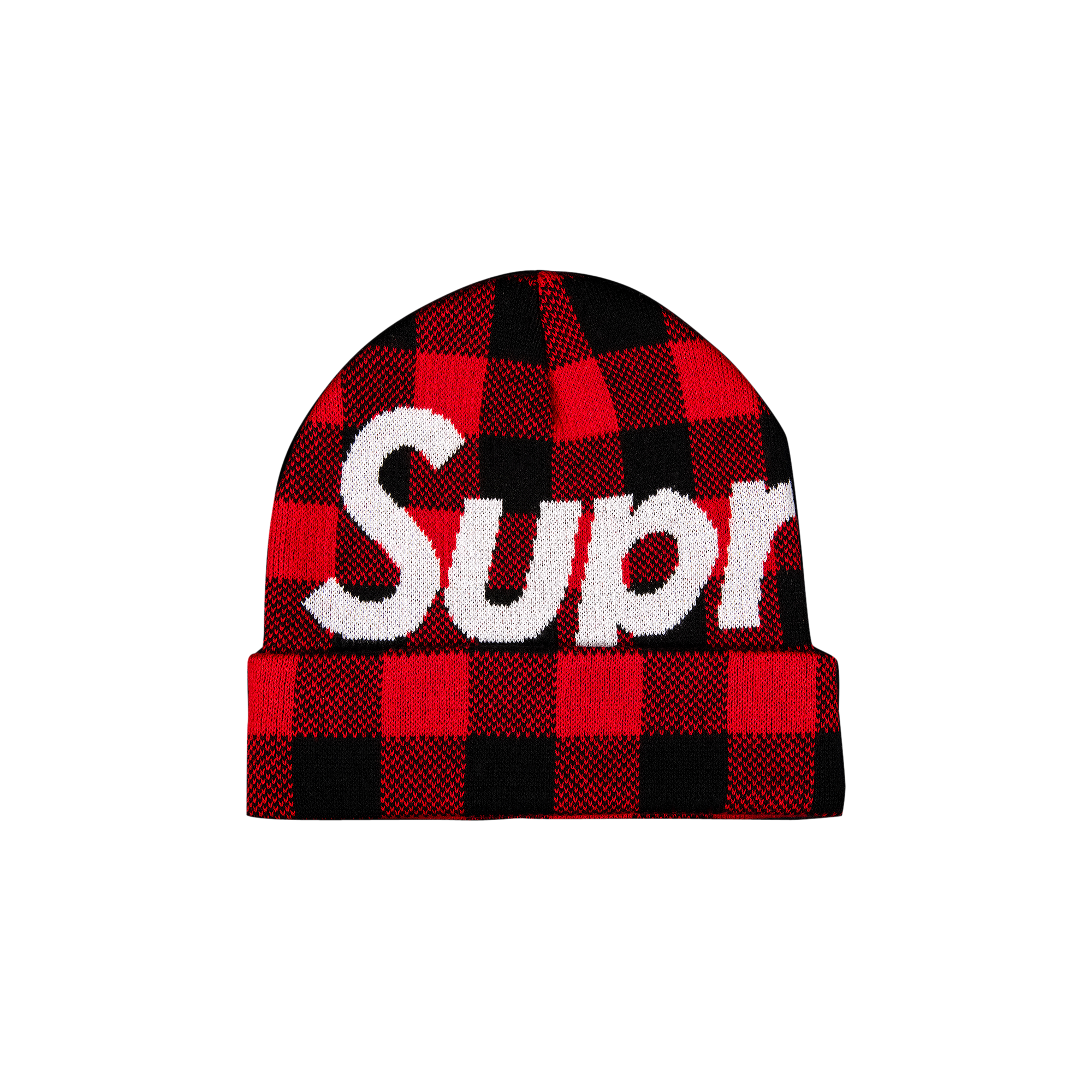 Supreme Big Logo Plaid Beanie - Red | Editorialist