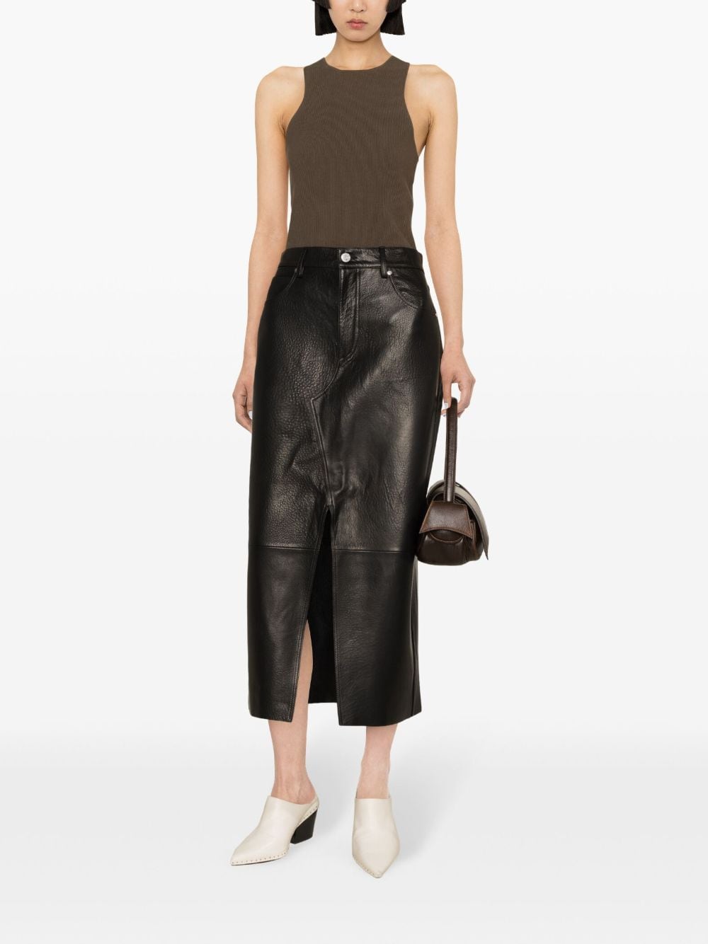 FRAME Panelled Leather Midi Skirt