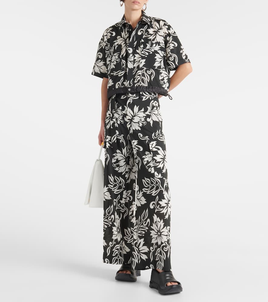 SACAI Sacai High-Rise Floral Wide-Leg Pants in Black/Grizzly