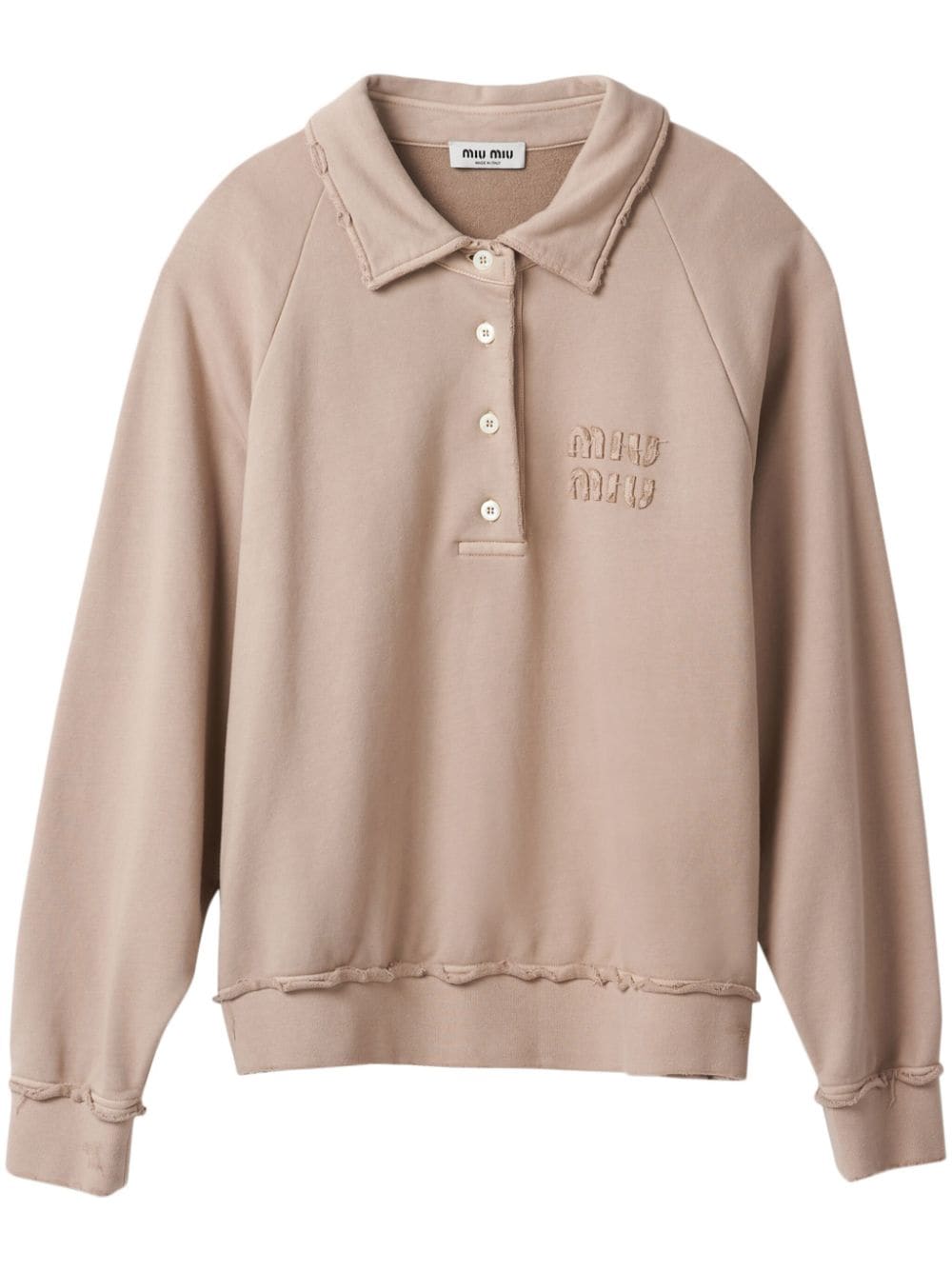 Miu Miu Logo-Appliqué Longsleeve Polo Shirt - Neutrals | Editorialist