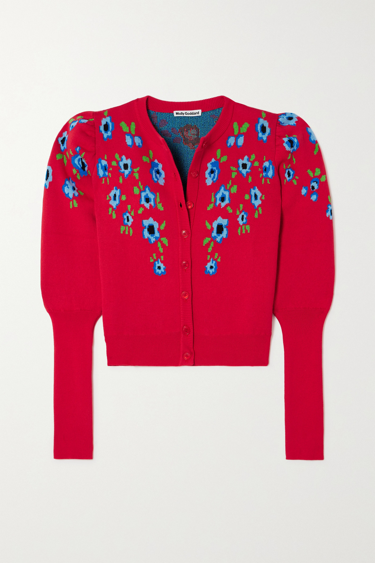 Molly Goddard Sonia Jacquard-Knit Cotton Cardigan In Red - 50% Off