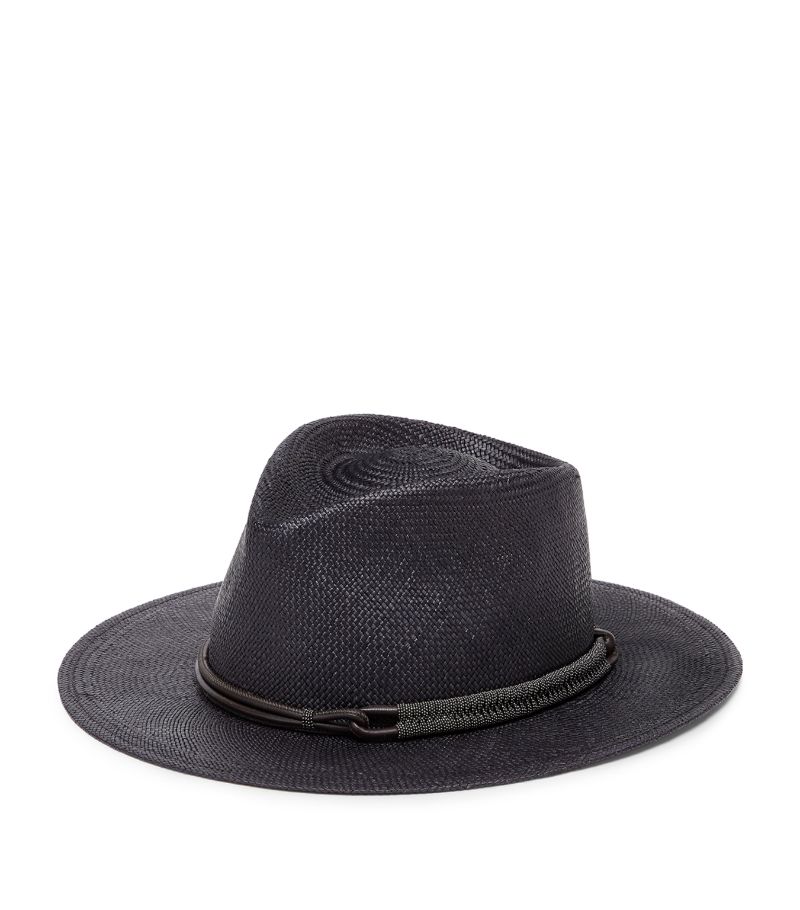 Brunello Cucinelli Straw Fedora Hat - Black | Editorialist display picture 2