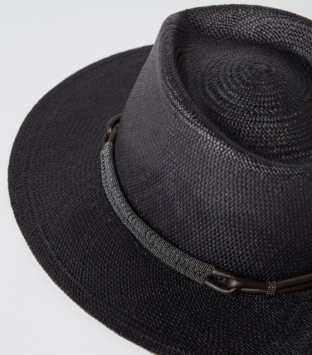 Brunello Cucinelli Straw Fedora Hat - Black | Editorialist display picture 3