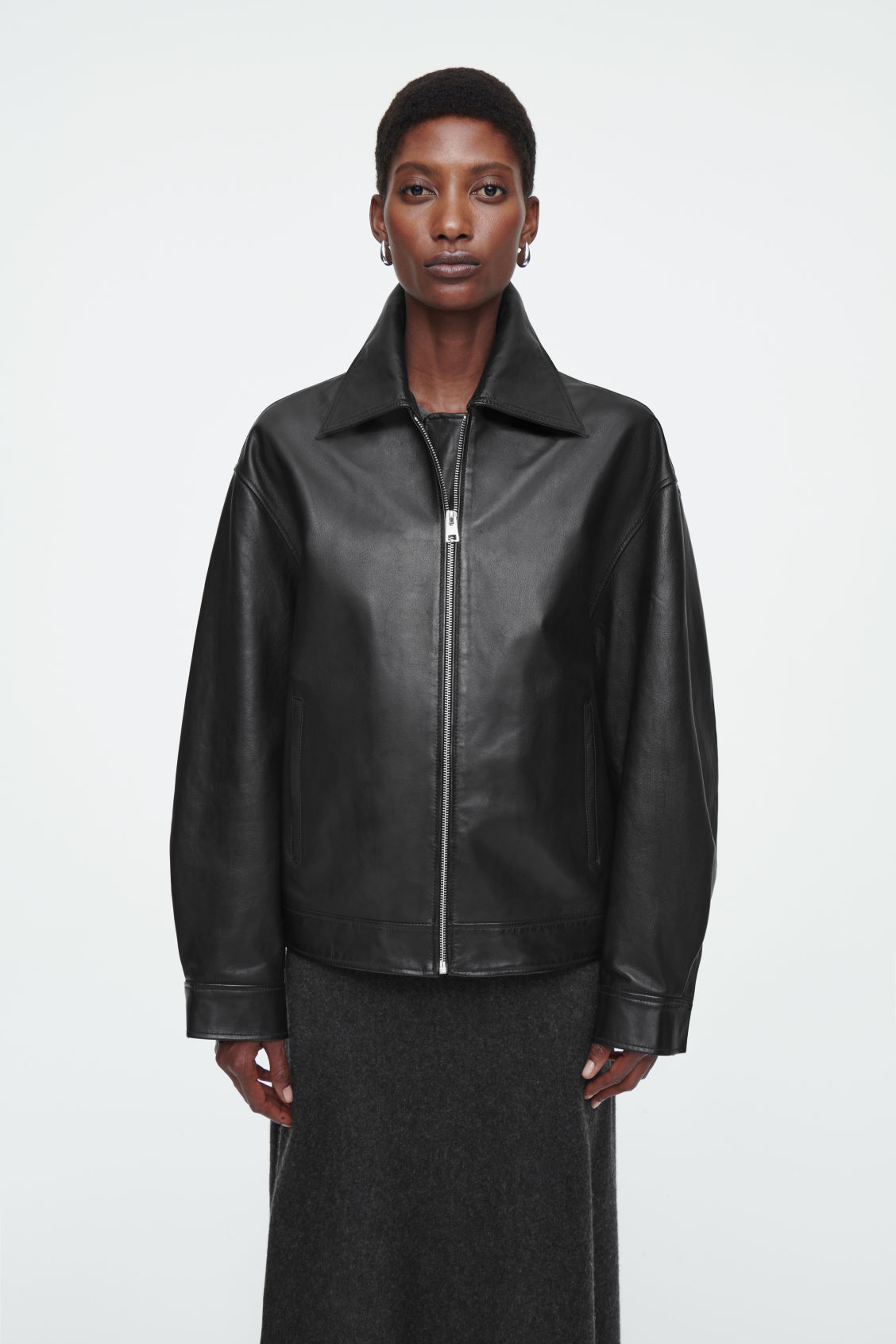 Cos Oversized Collared Leather Jacket - Black | Editorialist
