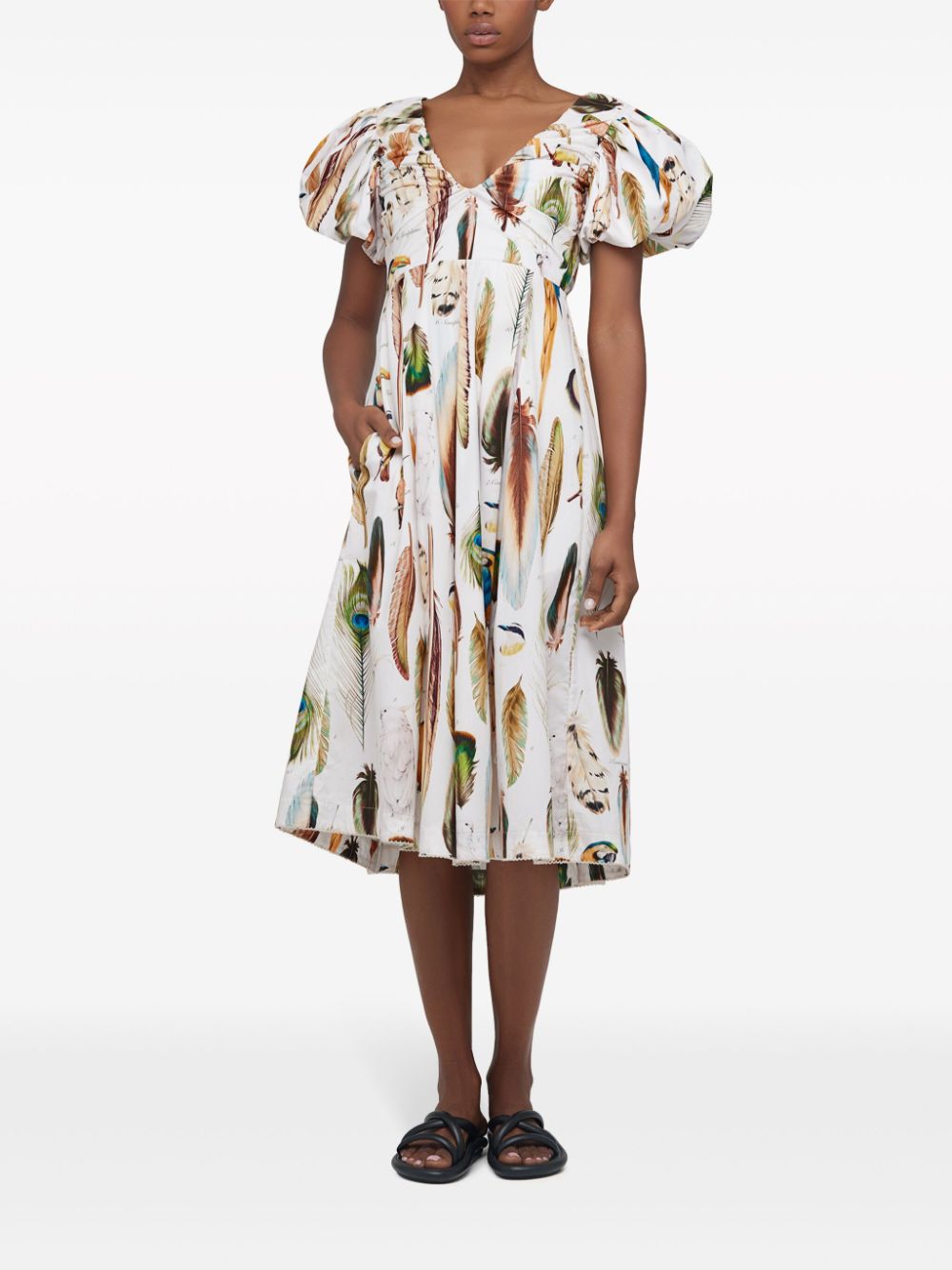 AGUA BENDITA Chontaduro Pluma Cotton Midi Dress