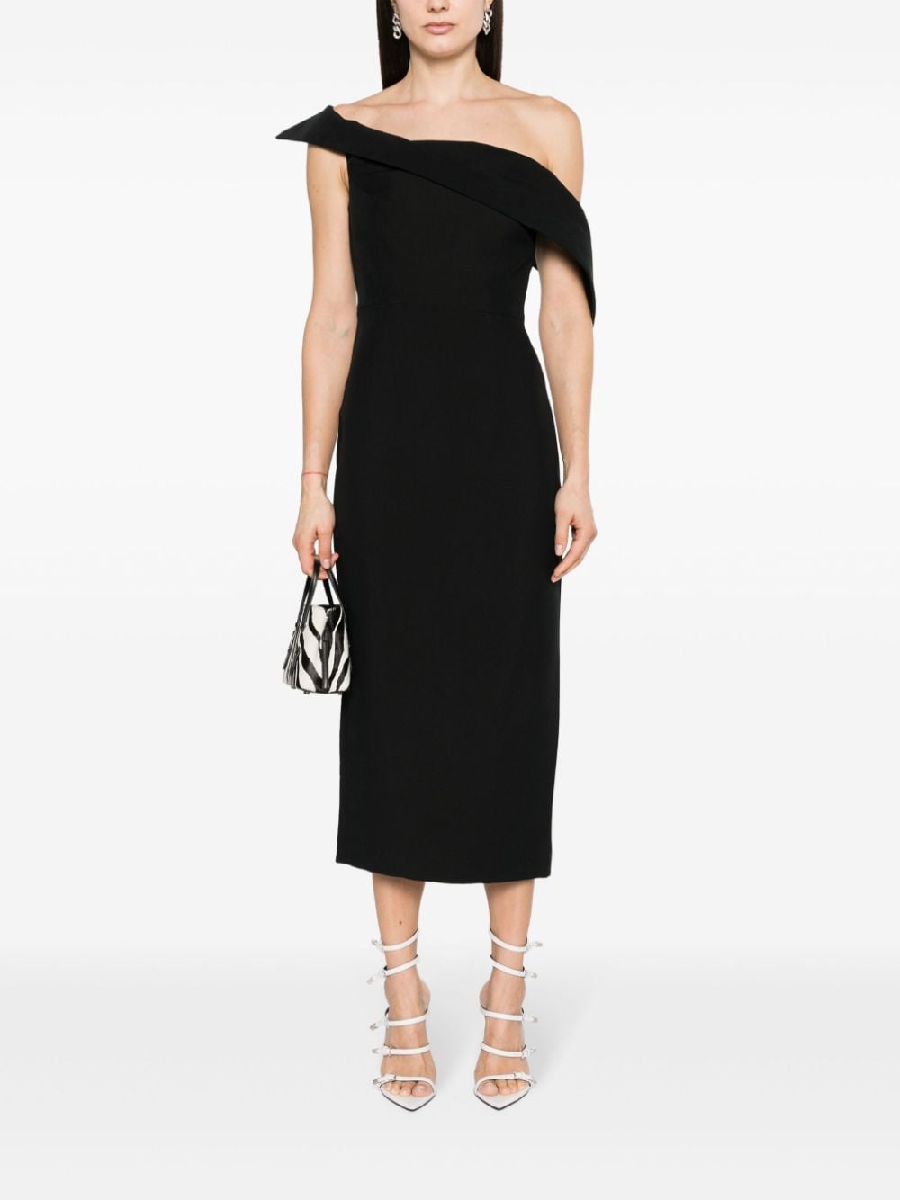 ROLAND MOURET Off-Shoulder Crepe Midi Dress