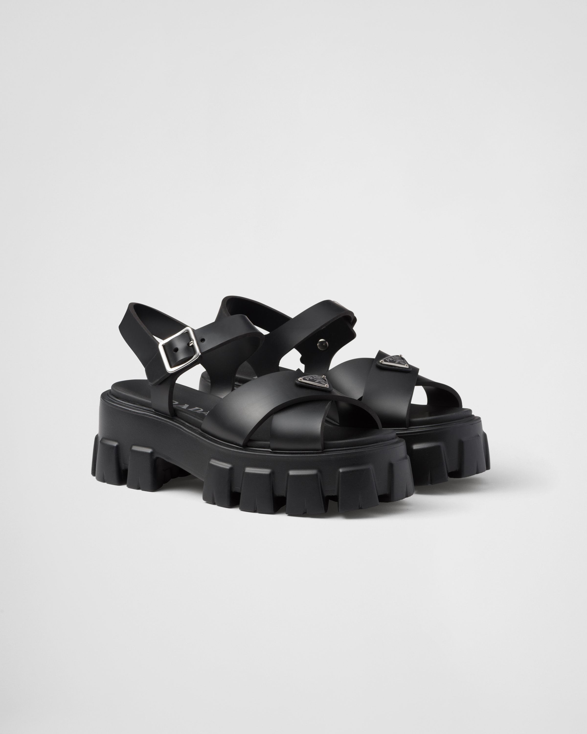 Prada Monolith Rubber Sandals Black Editorialist