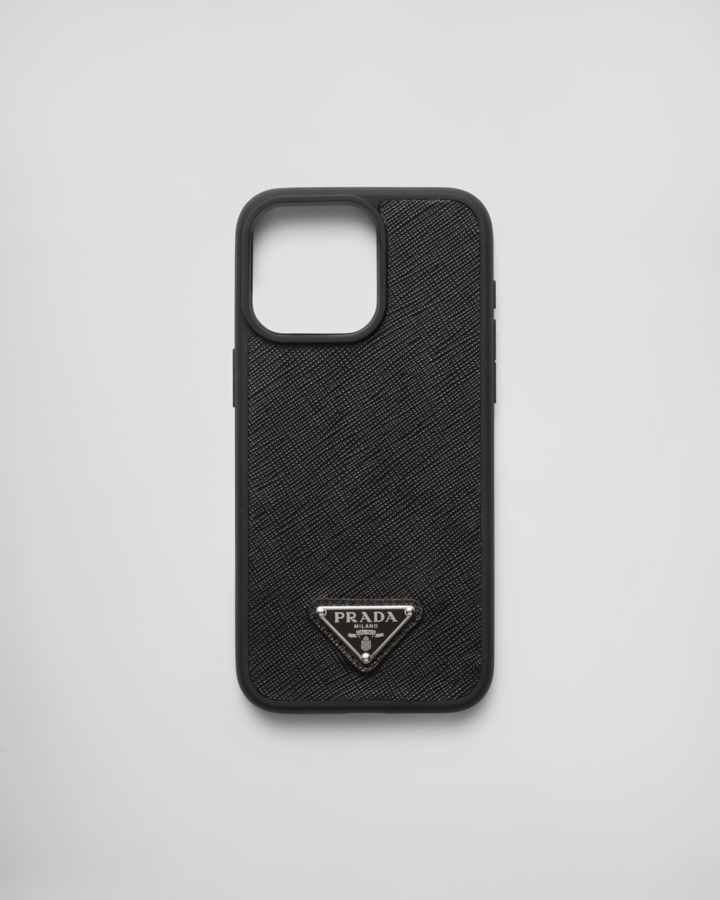 Prada Saffiano Leather Cover For Iphone 15 Pro Max - Black