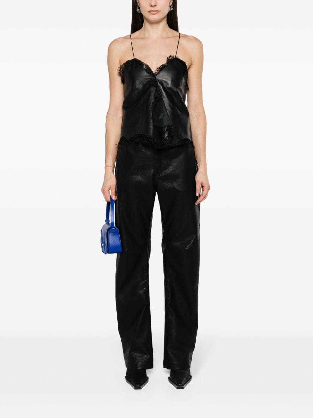 OFF-WHITE Off-White Lace-Trim Leather Top