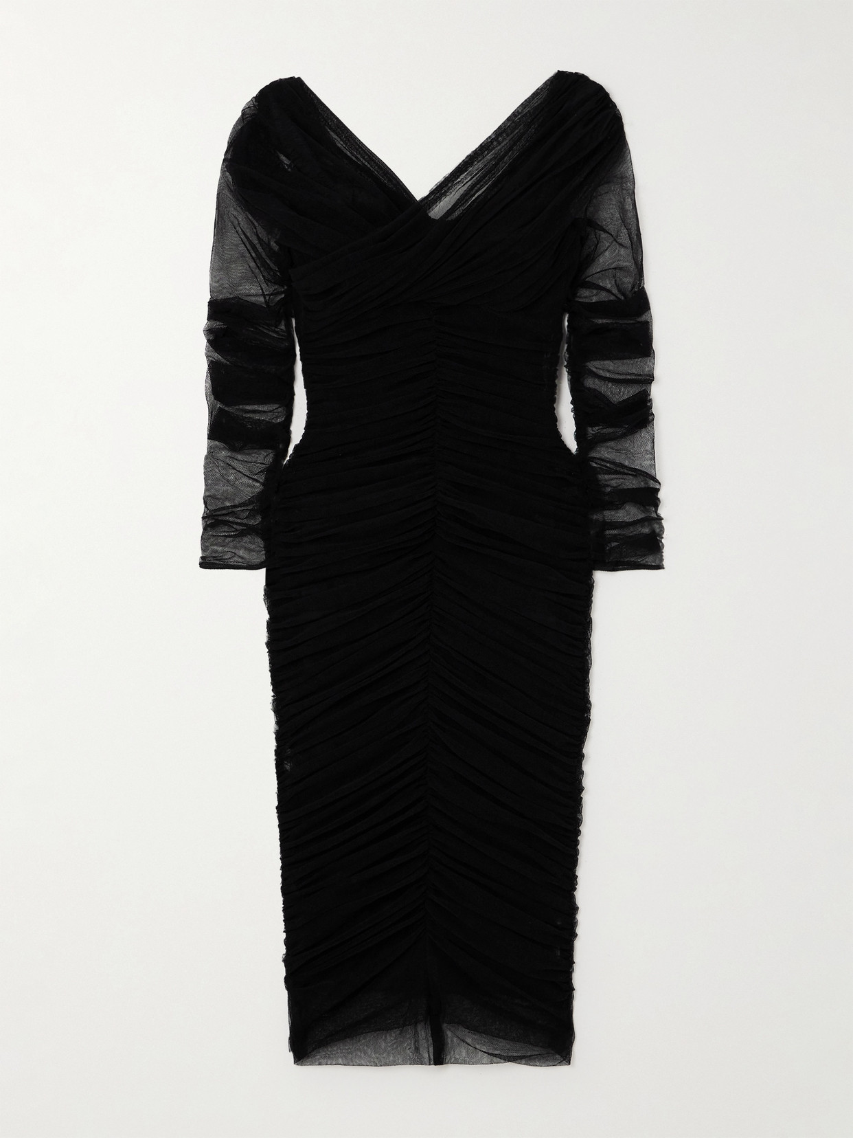 dolce and gabbana ruched tulle dress Dolce & Gabbana Off-The-Shoulder Ruched Midi Dress In Black - 70% Off