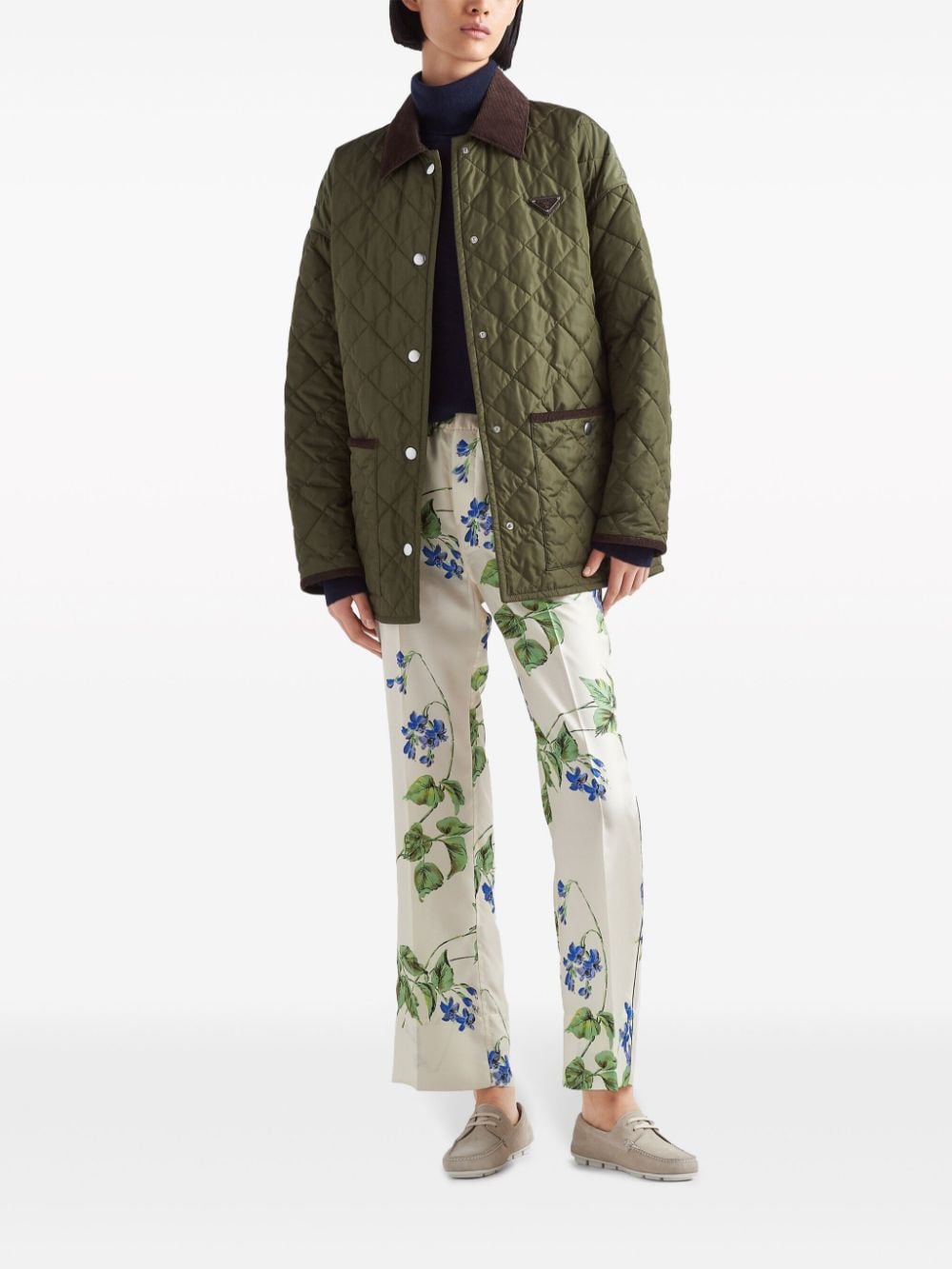 PRADA Floral-Print Twill Trousers