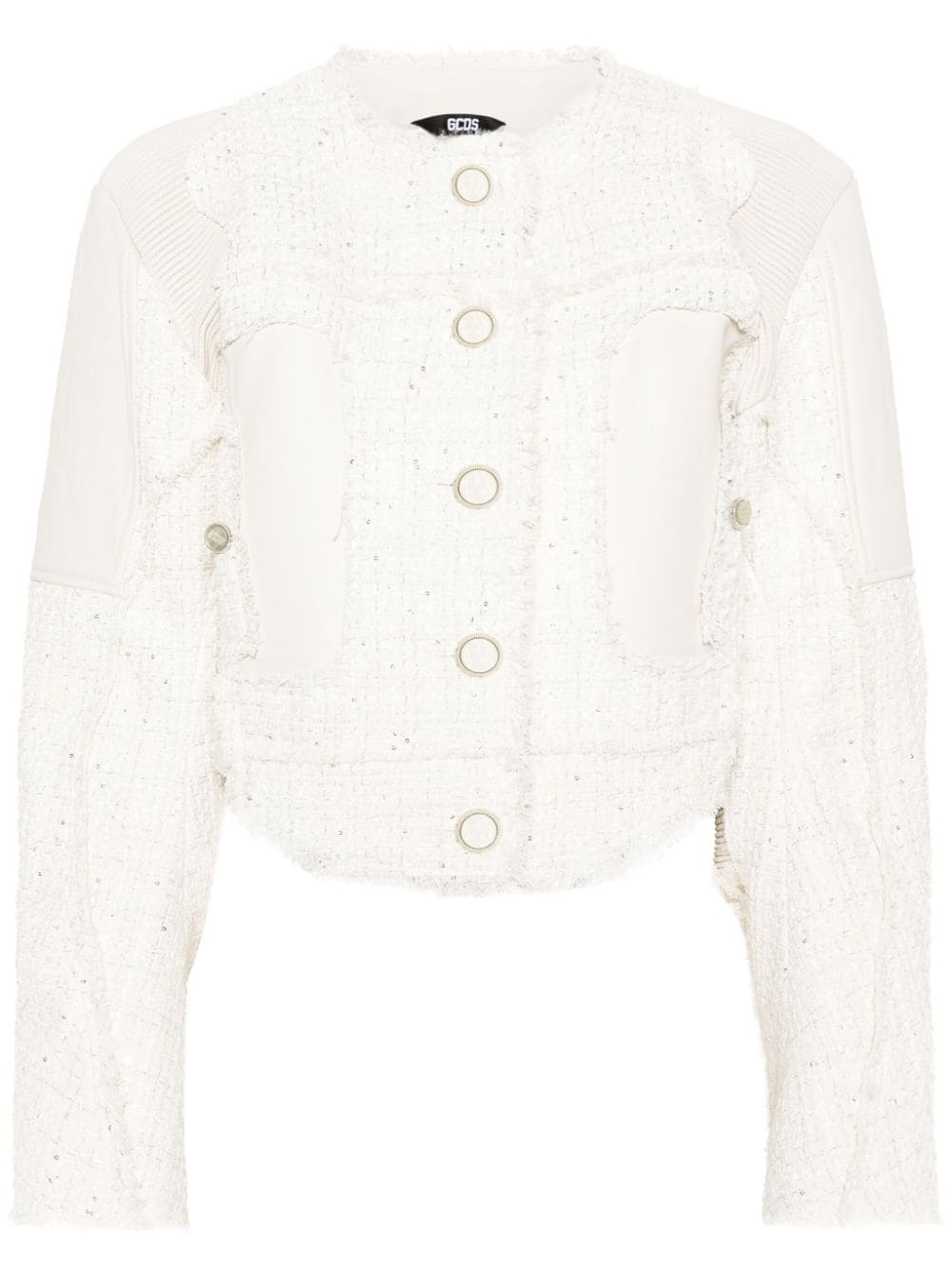 GCDS GCDS Leather-Panel Tweed Jacket