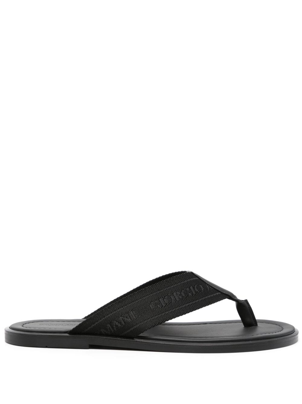Giorgio Armani Logo-Strap Leather Flip Flops In Black - 52  display picture 1
