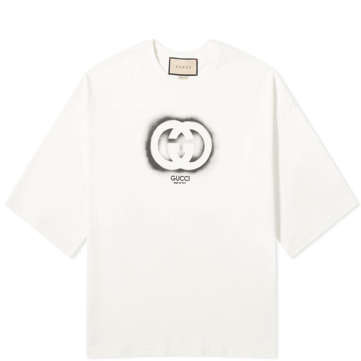 Gucci Interlocking Sprayed Logo T-Shirt In White - 70% Off