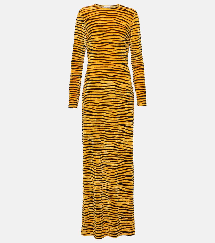 Rabanne Tiger-Print Velvet Maxi Dress In Yellow 40% Off