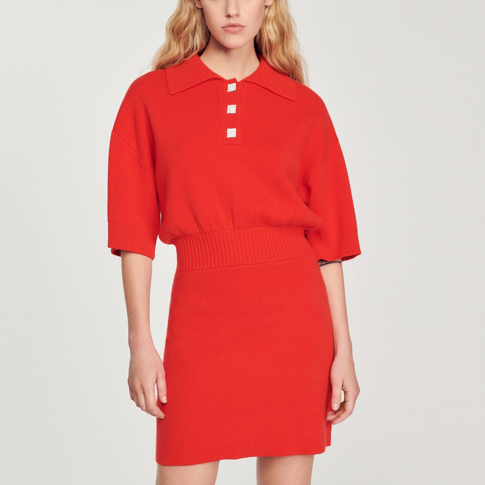 Sandro Short Knitted Polo Dress In Red - 75% Off | Editorialist Sandro Short Knitted Polo Dress In Red - 75% Off | Editorialist