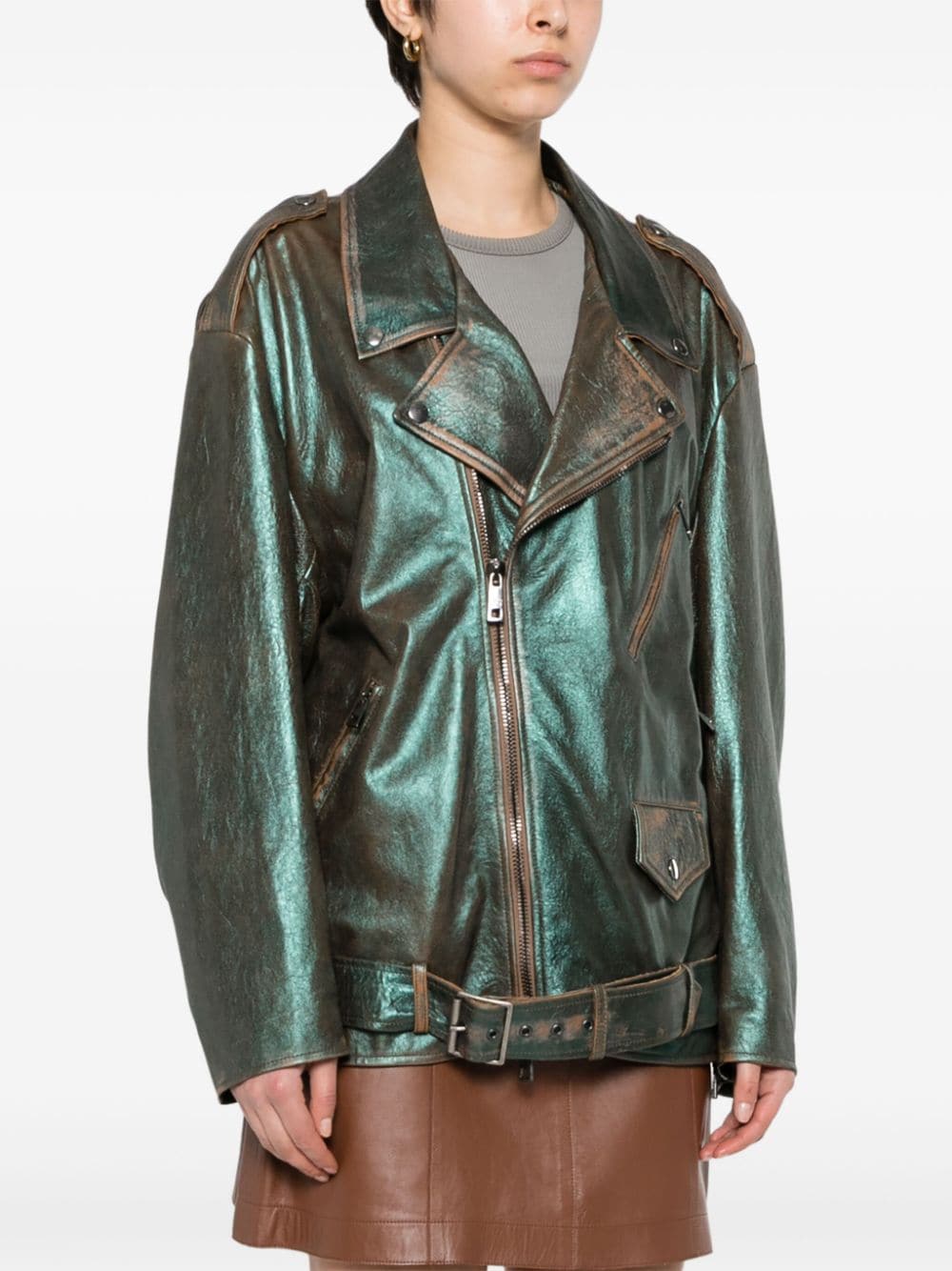 Giorgio Brato Metallic Leather Jacket In Green - 36% Off