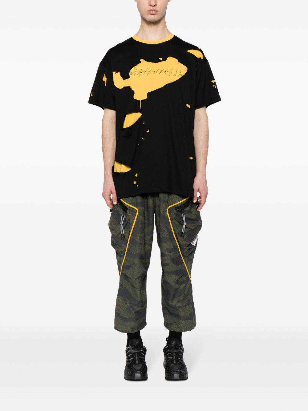 MOSTLY HEARD RARELY SEEN ripped logo-print cotton t-shirt