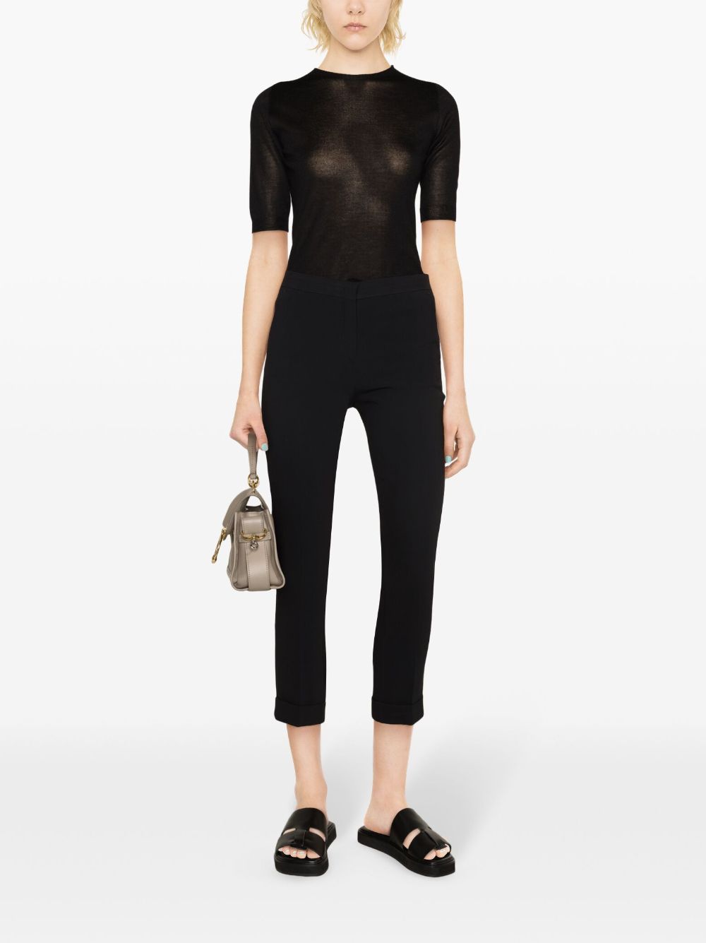 ETRO ETRO High-Waisted Cropped Trousers in Black Crepe