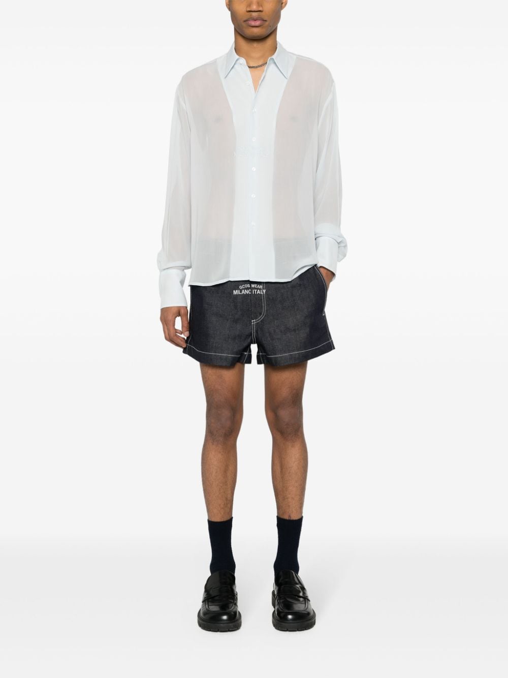 GCDS GCDS Logo-Embroidered Silk Shirt