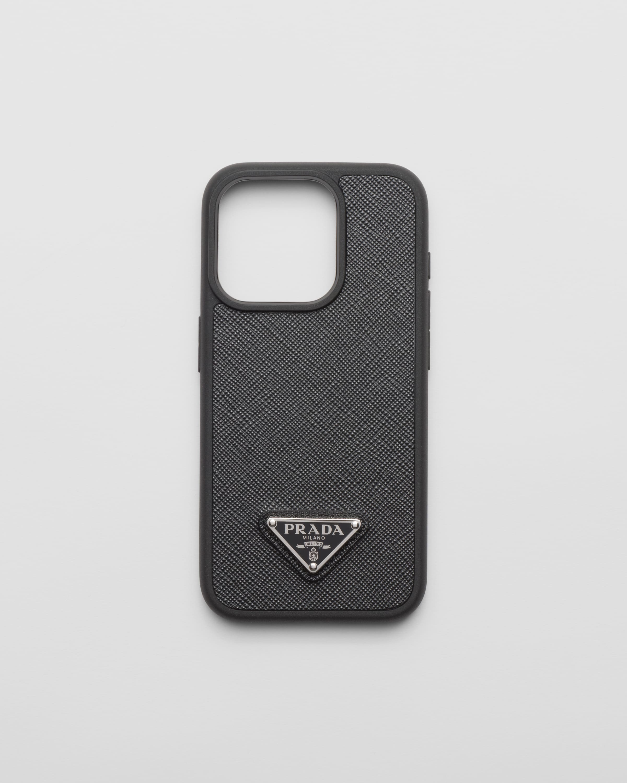 Prada Saffiano Leather Cover For Iphone 15 Pro - Black | Editorialist
