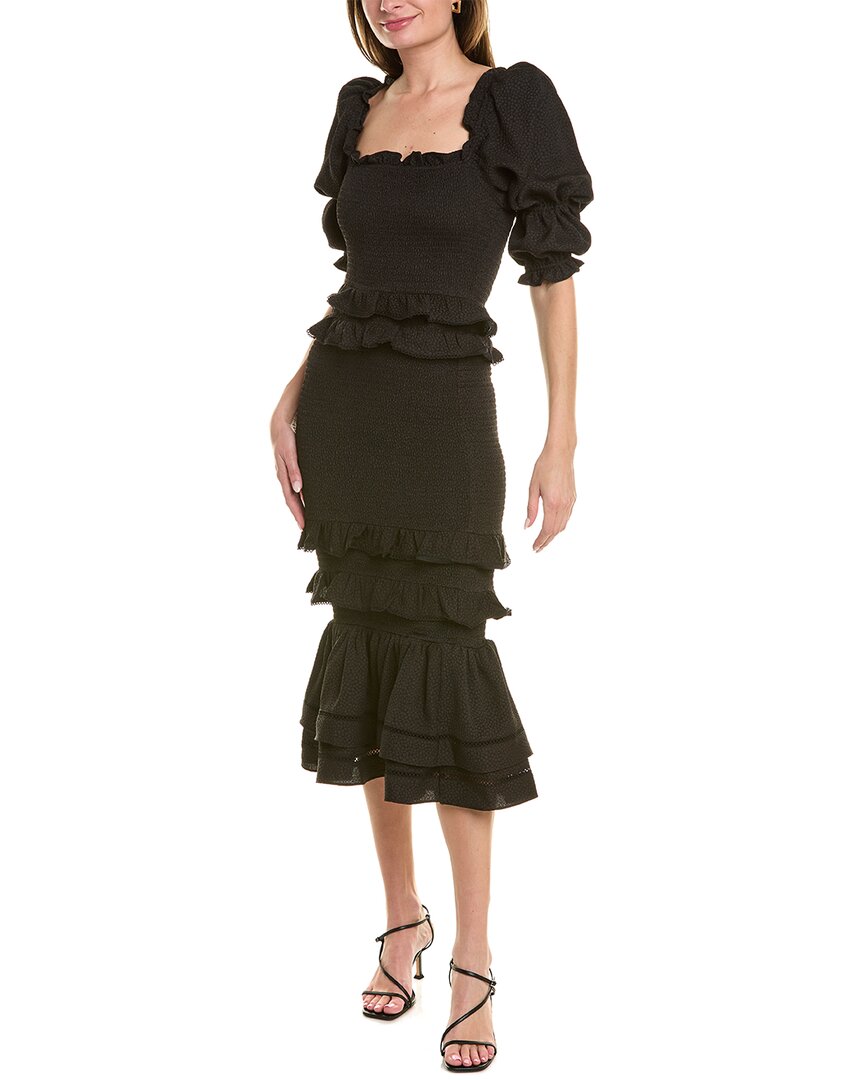 semi formal dresses midi 525 America Deanna: Mixed Media Midi Dress Black / L