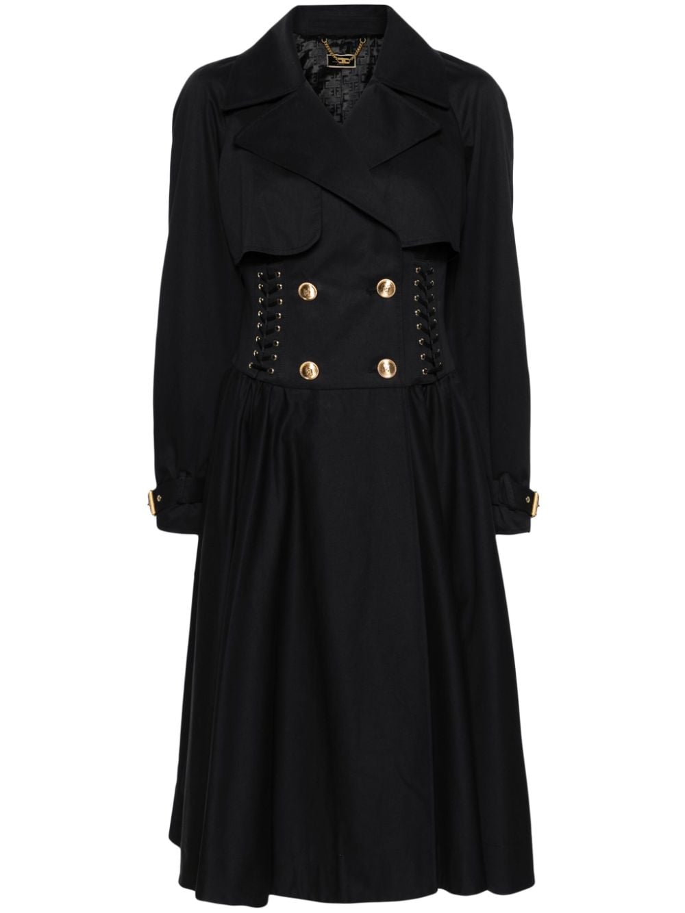 Elisabetta Franchi Corset-Style Cotton Trench Coat In Black 15