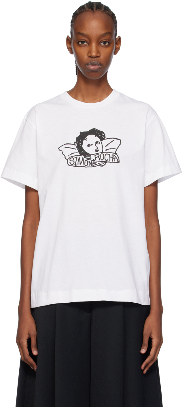 Simone RochaのTシャツ Simone Rocha Angel Baby T-Shirt In White/Black - 54% Off