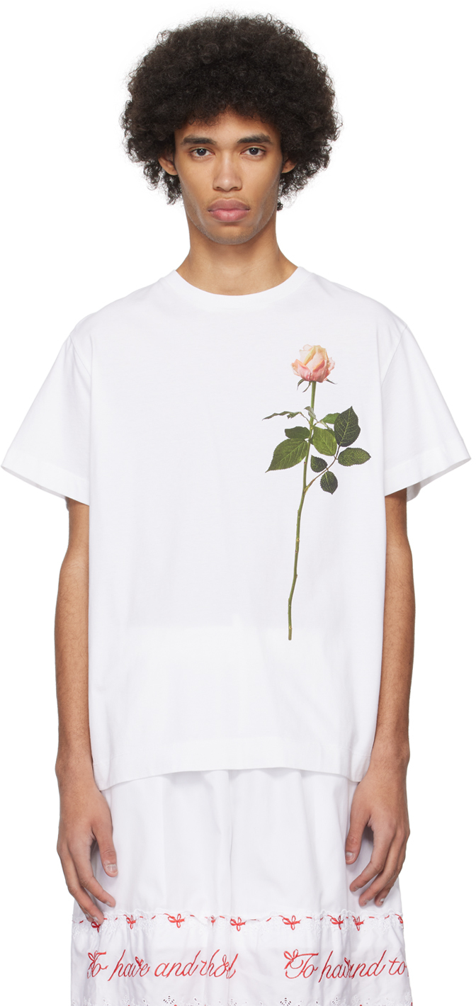 Simone Rocha Rose T-Shirt In White - 26% Off | Editorialist