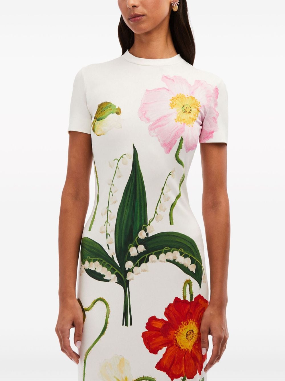 oscar de la renta floral jersey maxi dress Painted Poppies-Print In White - 69% Off code-ALN