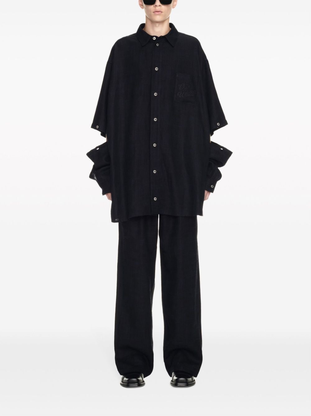 OFF-WHITE logo-embroidered panelled linen shirt jacket