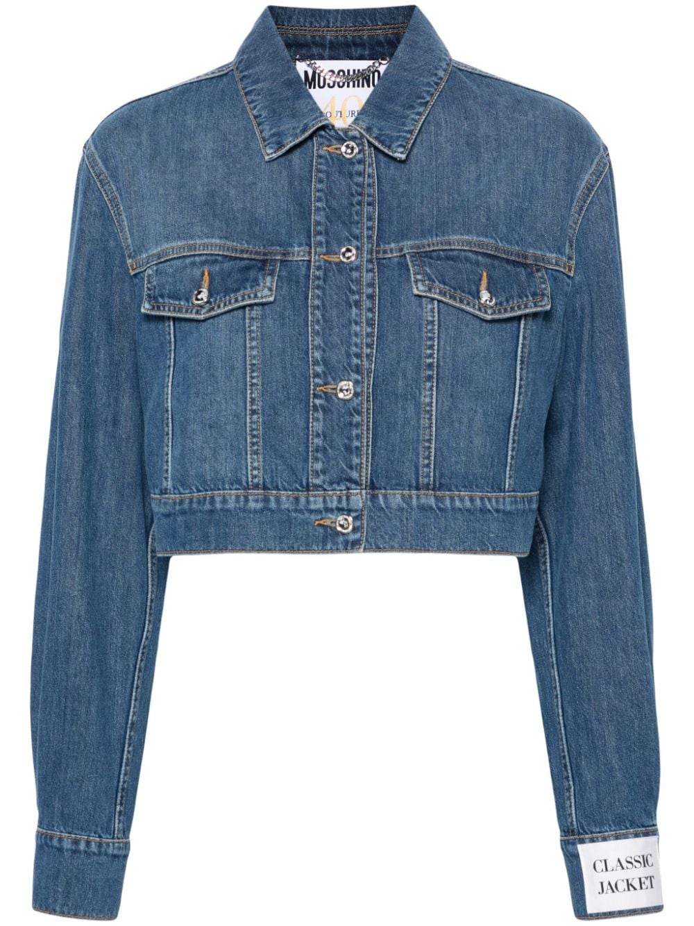 MOSCHINO Moschino Crystal-Embellished Cropped Denim Jacket