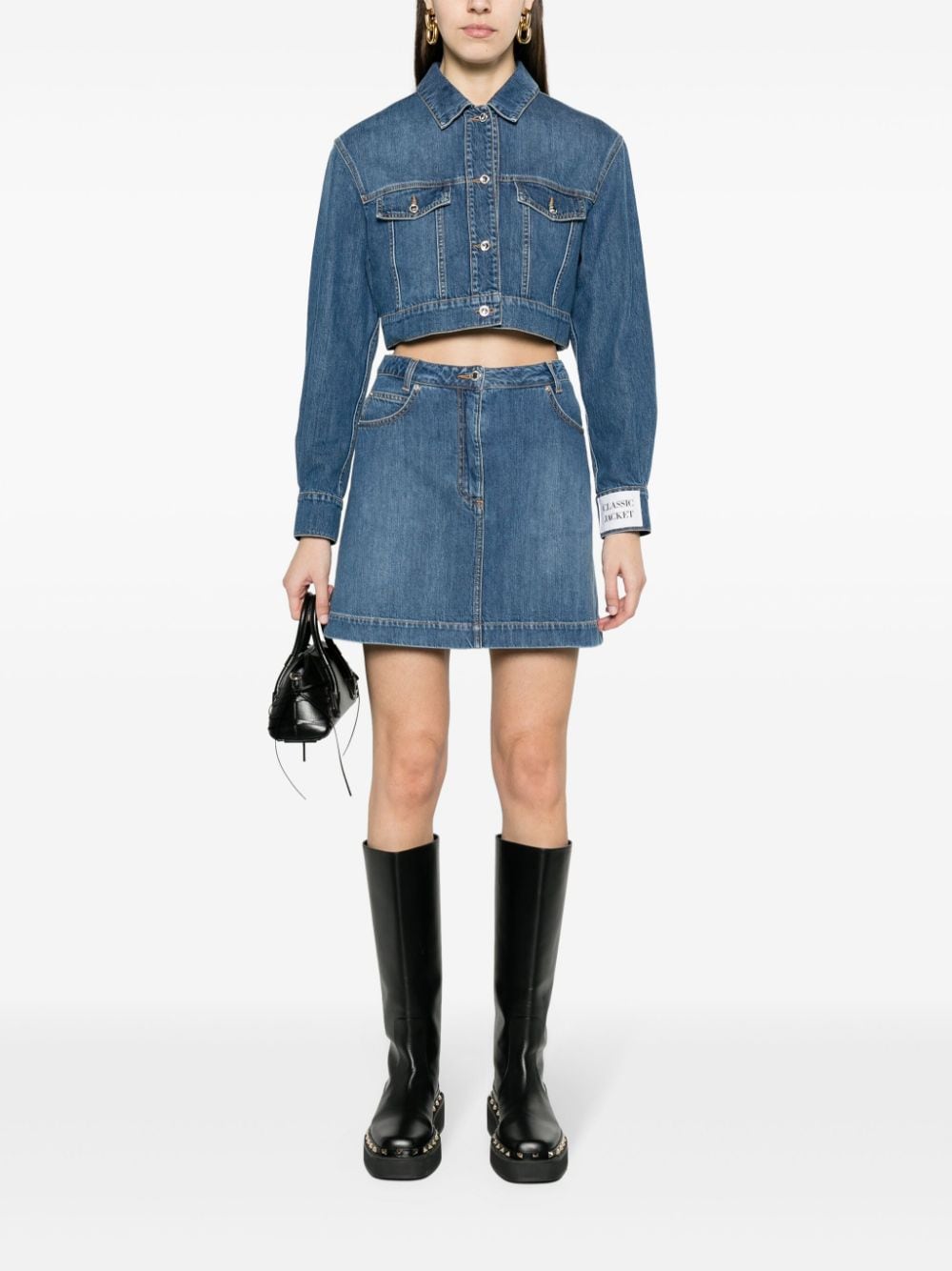 MOSCHINO Moschino Crystal-Embellished Cropped Denim Jacket