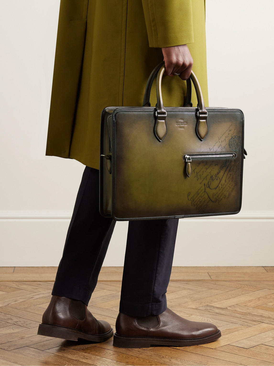 Berluti 1 Jour Neo Scritto Venezia Leather Briefcase - Green