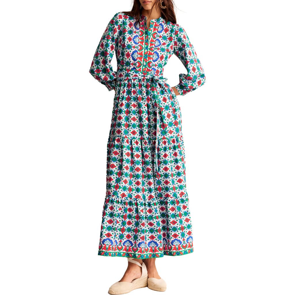 alba tiered cotton maxi dress Boden Alba Long Sleeve Tiered Cotton Maxi Dress In Multi Coastal Tile - 45% Off