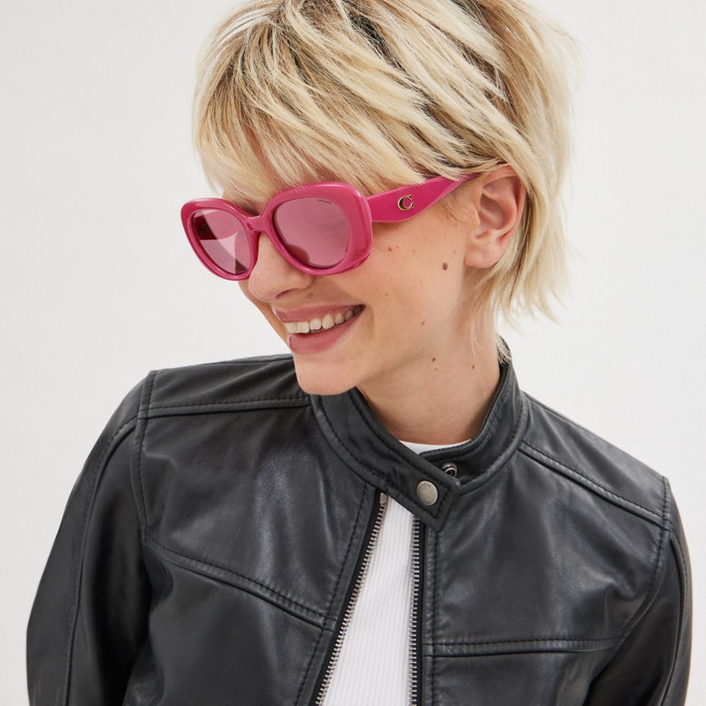 Coach C Hardware Round Sunglasses in Pink C Hardware Round Sunglasses | Eyewear | Coach main image 3
