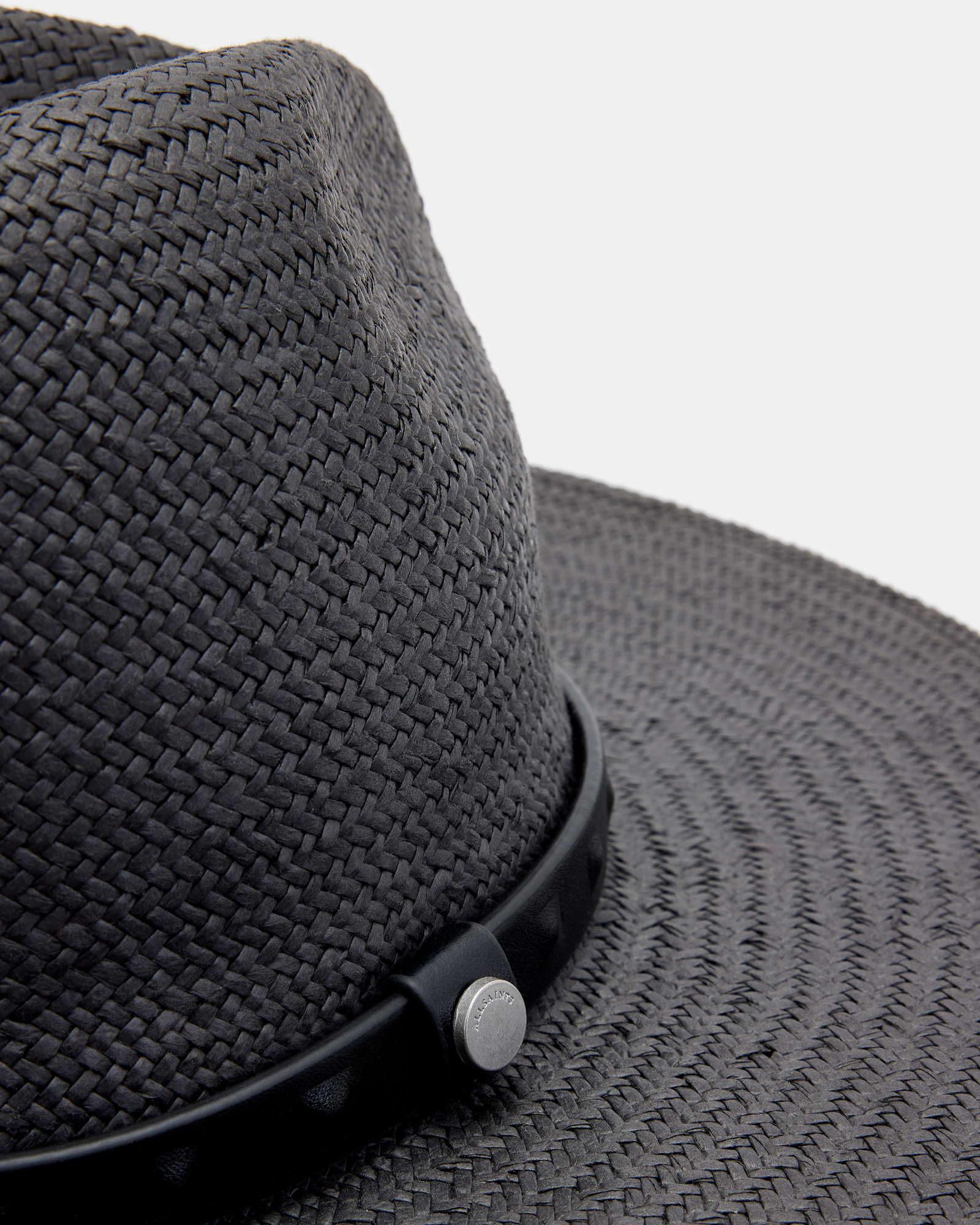AllSaints Lara Studded Straw Fedora Hat Black Pyramid Studs Fedora Black One Size Hats for Women for sale | eBay main image 2