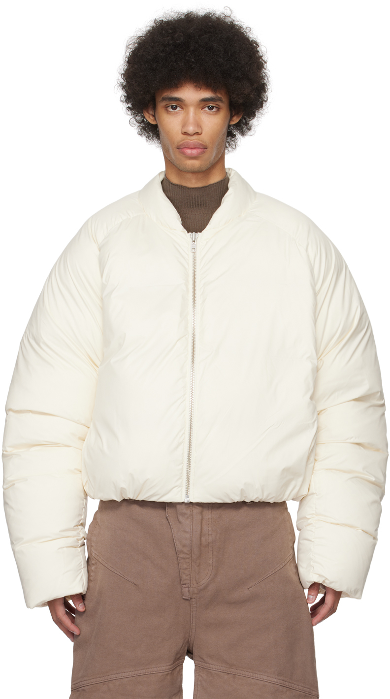 Entire Studios White Pillow Down Bomber Jacket In Cream - 60% Off 