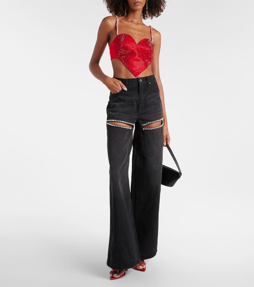 AREA Area Crystal-Embellished Wide-Leg Jeans