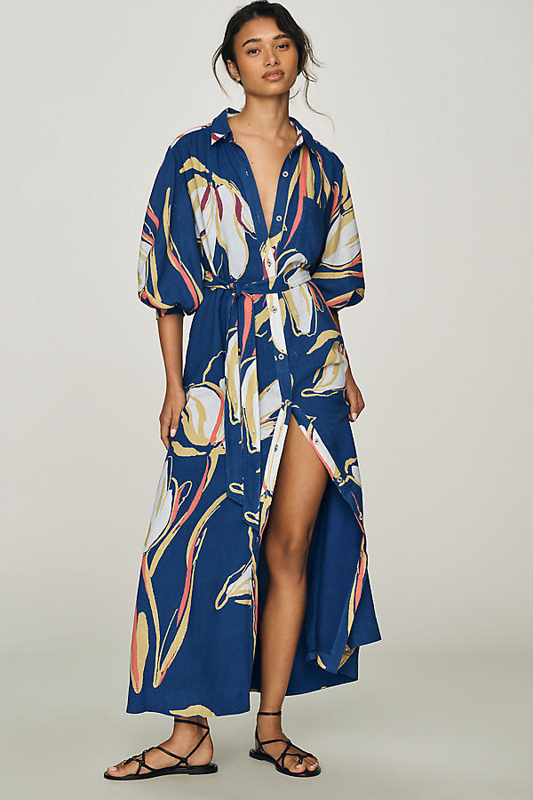 Maeve Mona Linen Shirt Dress - Blue Floral | Editorialist Maeve Mona Linen Shirt Dress - Blue Floral | Editorialist