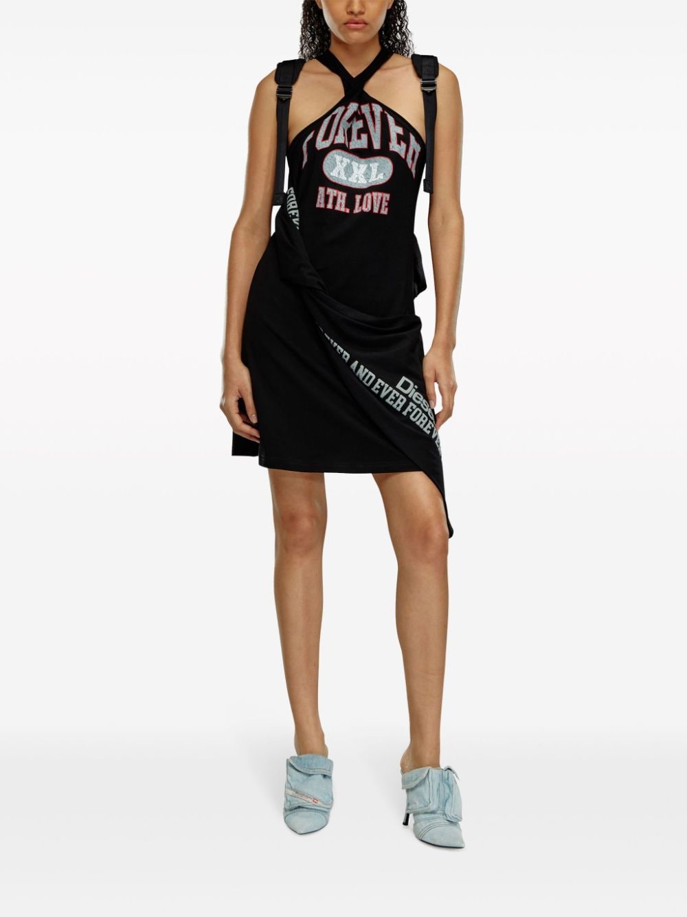 diesel layered mini dress Women's Layered short dress with floral X-ray effect | Multicolor