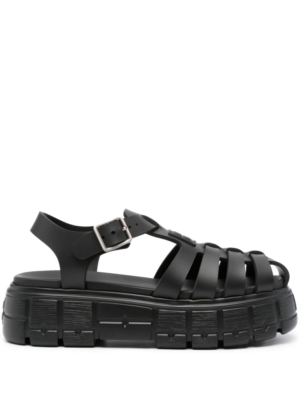 Miu Miu Appliqué-Logo Flatform Sandals - Black | Editorialist