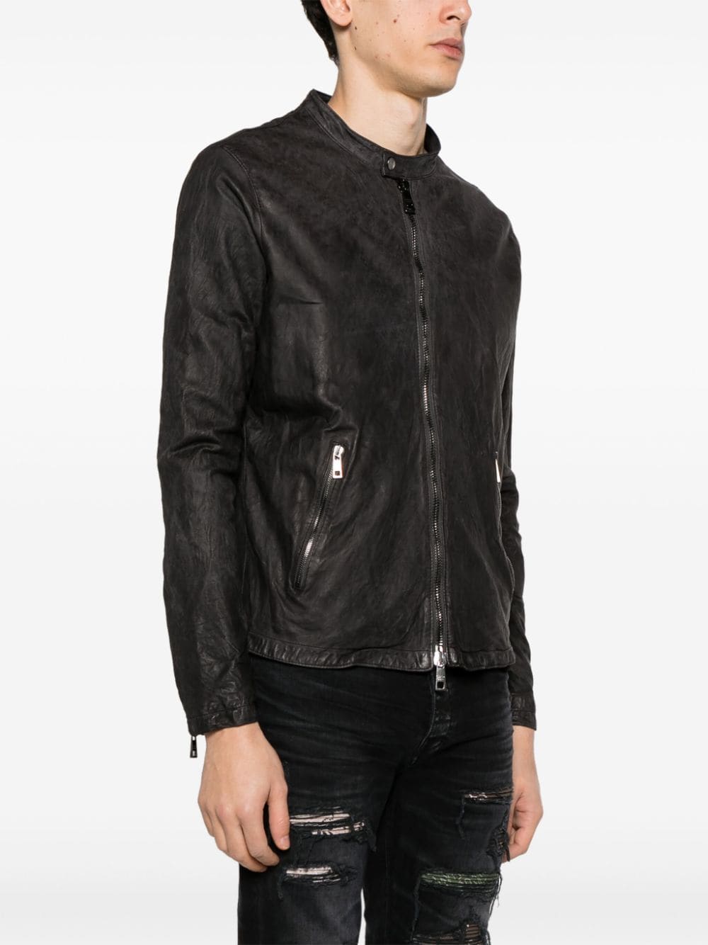 Giorgio Brato Crinkled Leather Jacket In Black - 54% Off