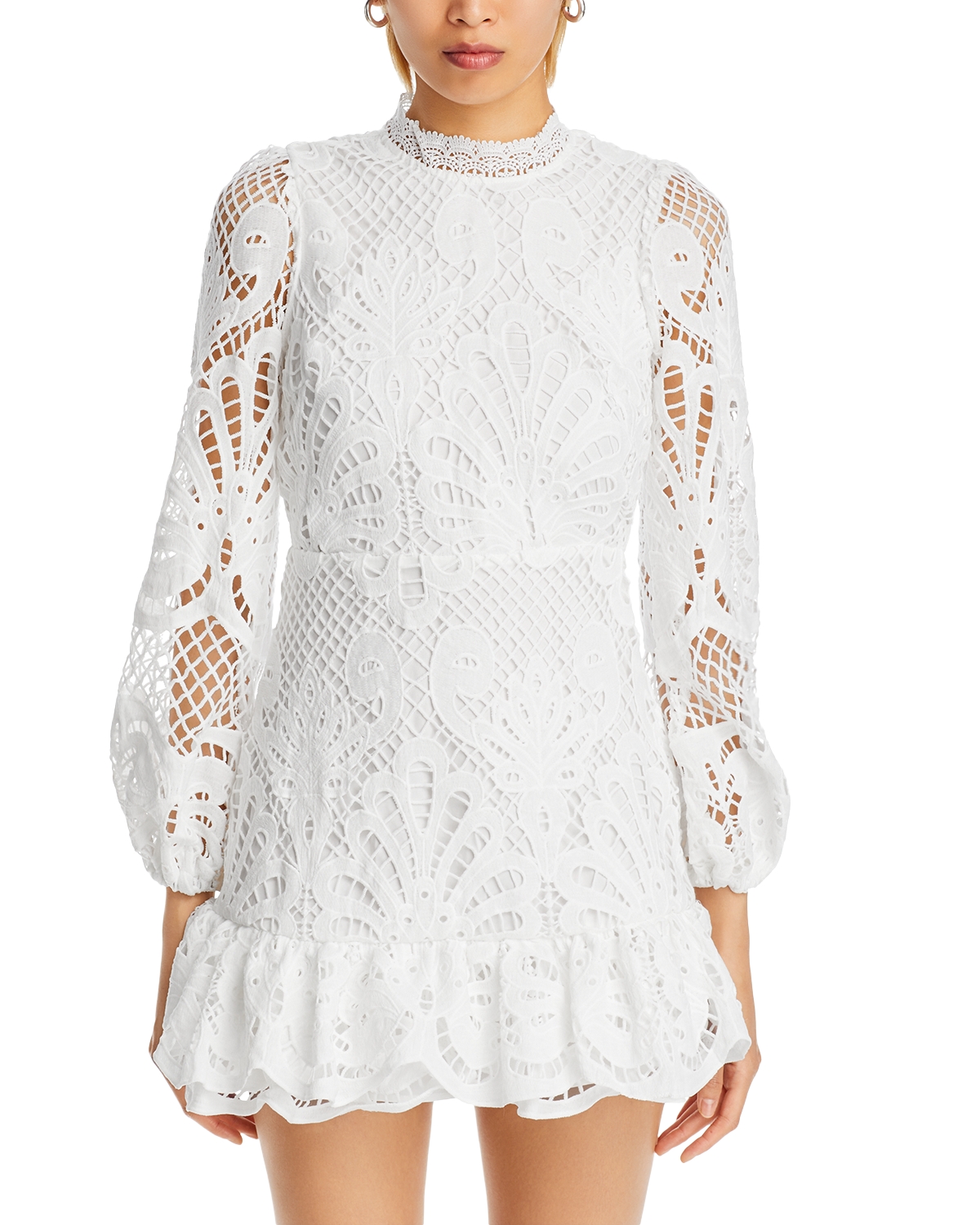 Aqua Long Sleeve Lace Mini Dress - Cherry Lacquer | Editorialist
