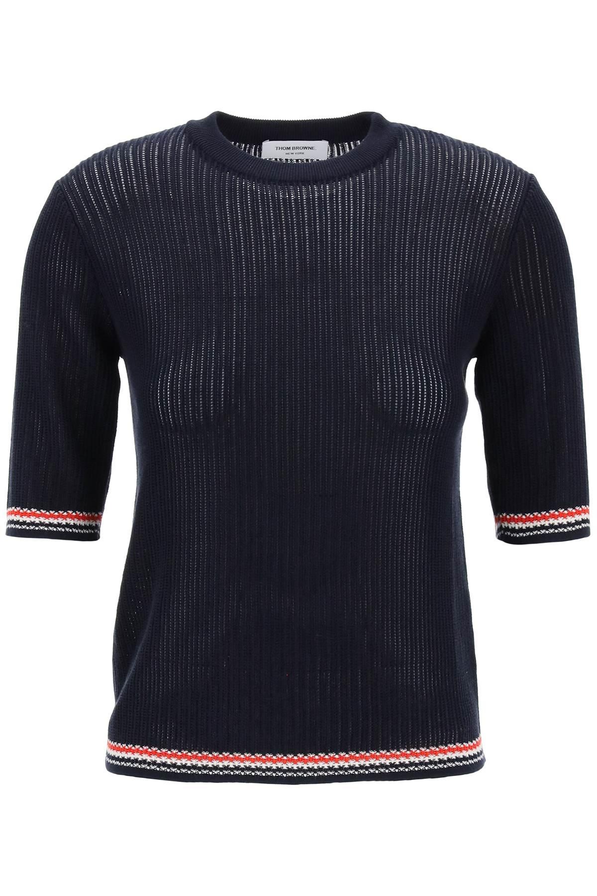 Thom Browne Pointelle Knit T Shirt In Blue - 51% Off | Editorialist