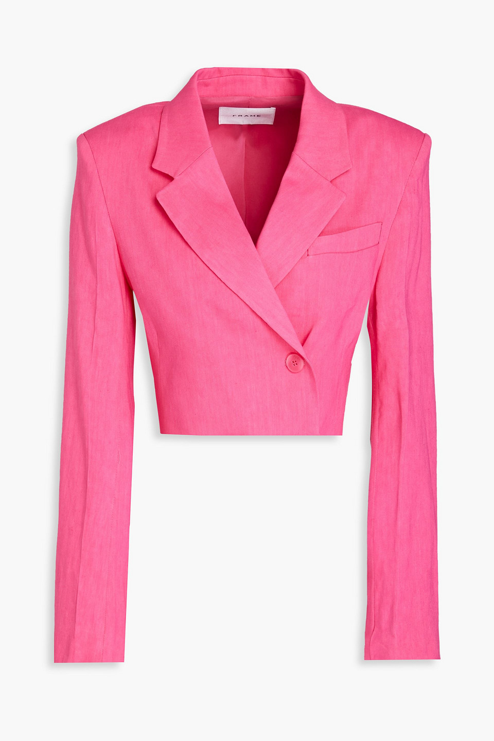 Frame Cropped Linen-Blend Blazer In Pink 70% Off Editorialist