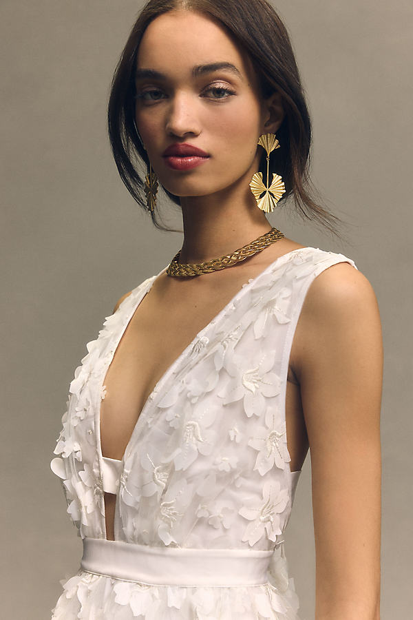 Bhldn Stevie Sleeveless V-Neck Floral Appliqu A-Le Midi Dress In White -  46% Off | Editorialist