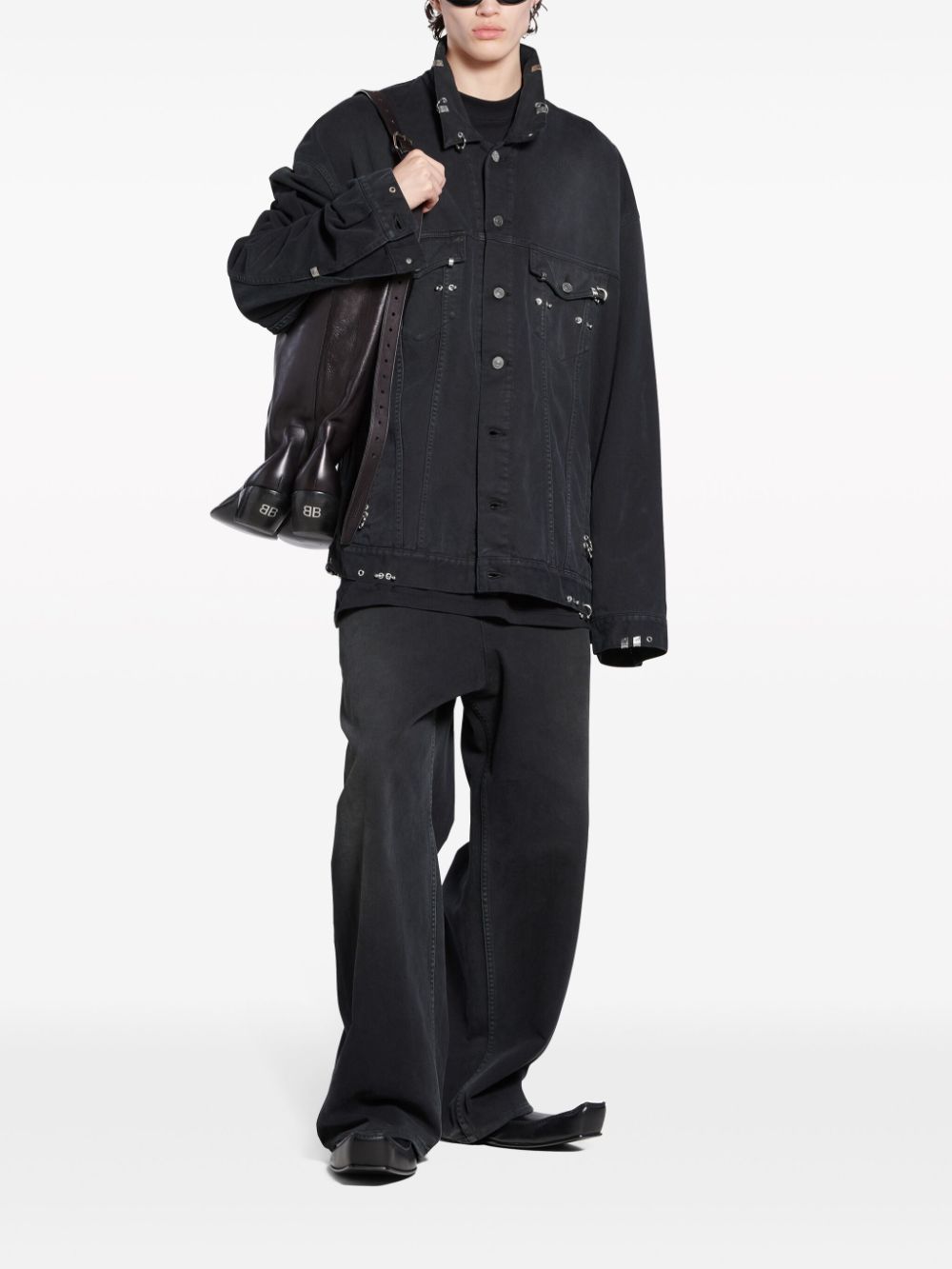Balenciaga Pierced Denim Jacket - Black | Editorialist